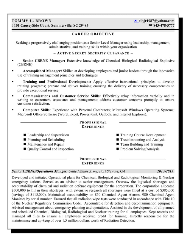 Tommy Brown Military Transition Resume | PDF