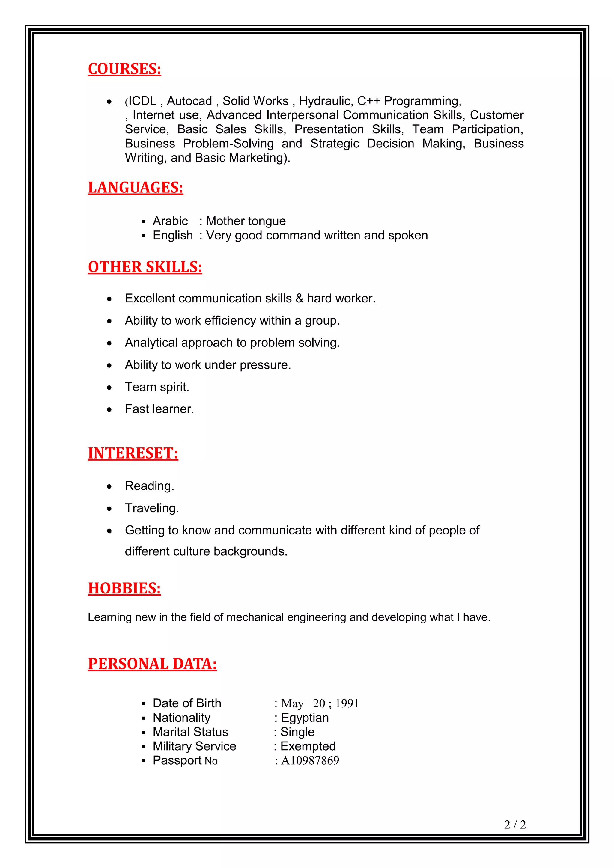 Mechanical engineer Ahmed Hamdy Awad c.v | PDF