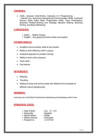 Mechanical engineer Ahmed Hamdy Awad c.v | PDF