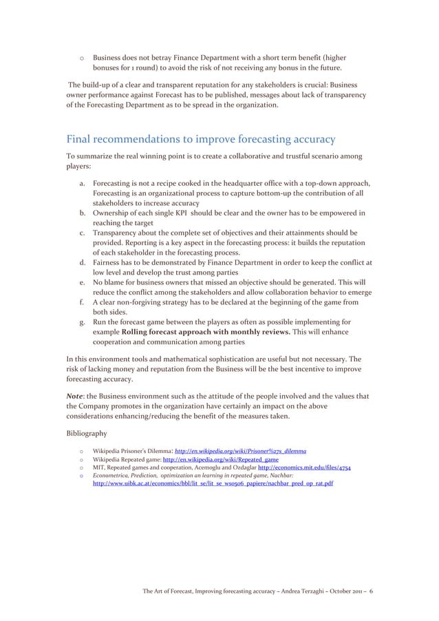 The Art Of Forecast Improving Forecasting Accuracy Pdf