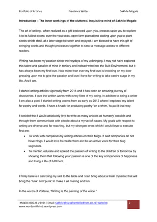 Sakhile Mogale - Writing Portfolio | PDF