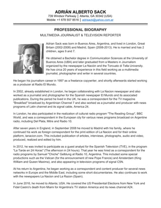 Sack, Adrian - Professional Biography - Black & White Photo | PDF