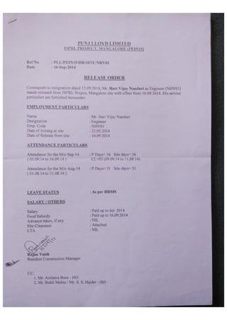 Exdperience letter Punj Lloyd ltd | PDF