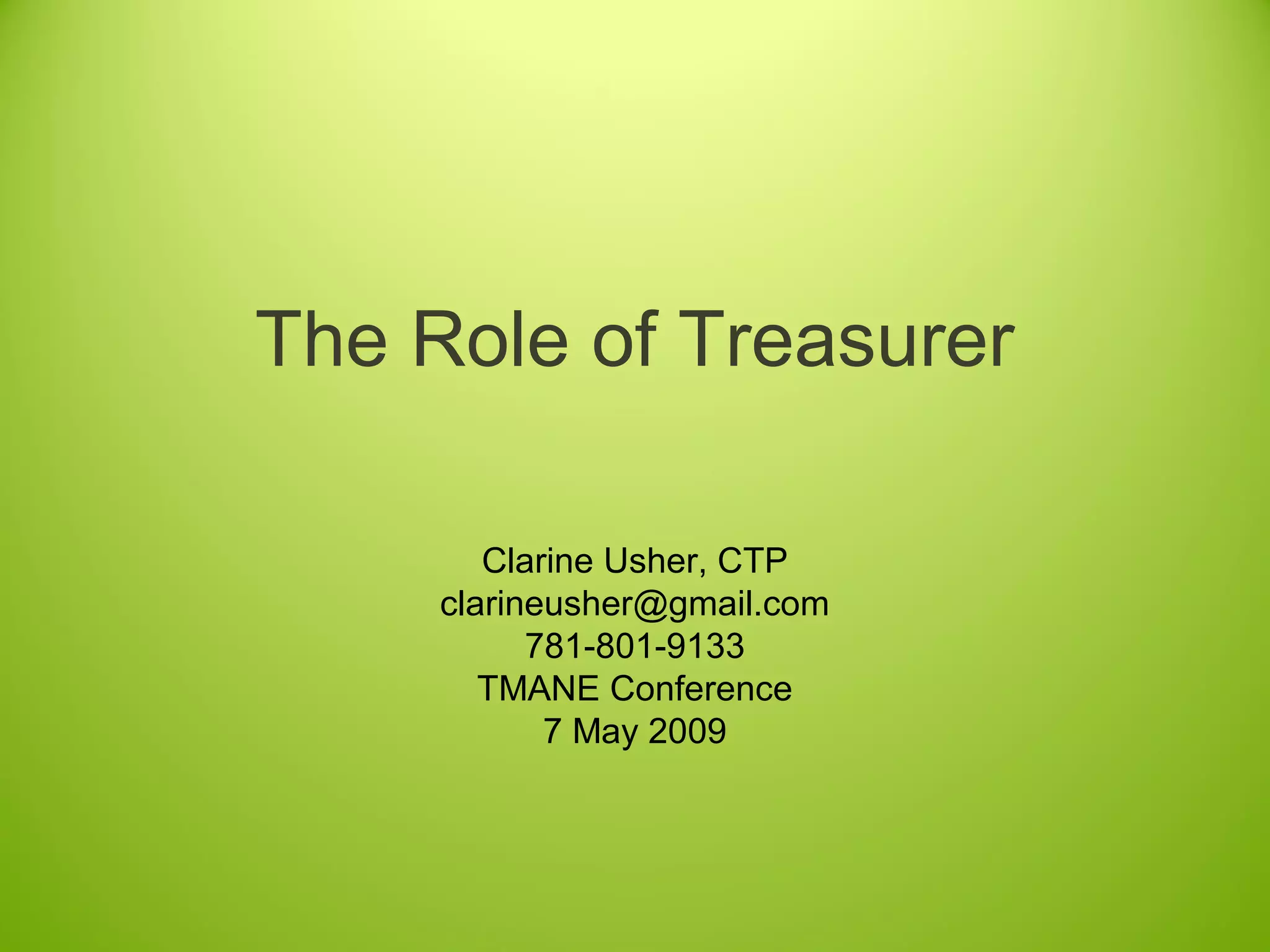 The Role of Treasurer | PPT
