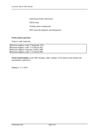 Curriculum vitae of Peter Rozman 2016 | PDF