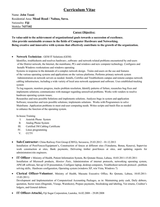 Curriculum Vitae-John Tauni | DOC
