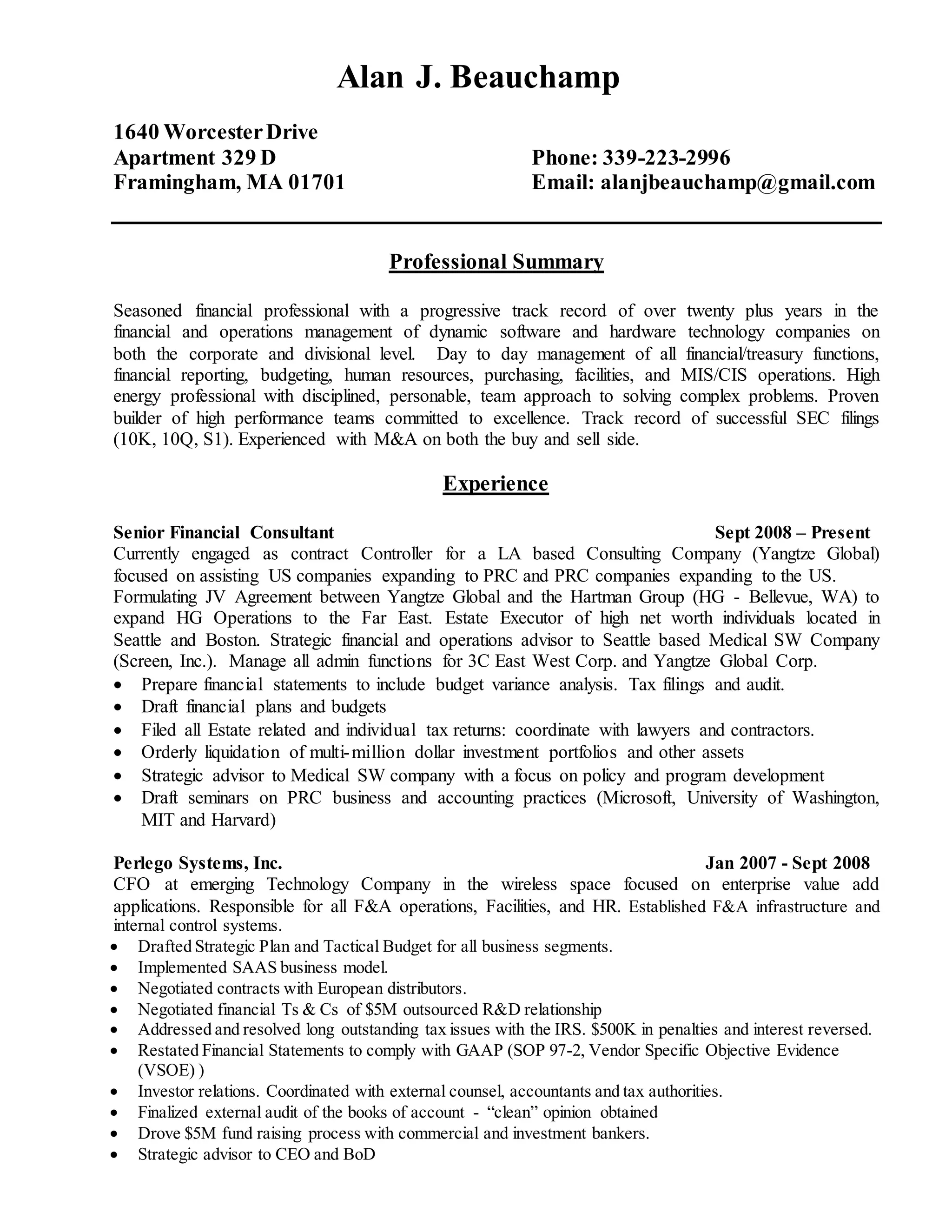 Beauchamp Resume CV | DOCX