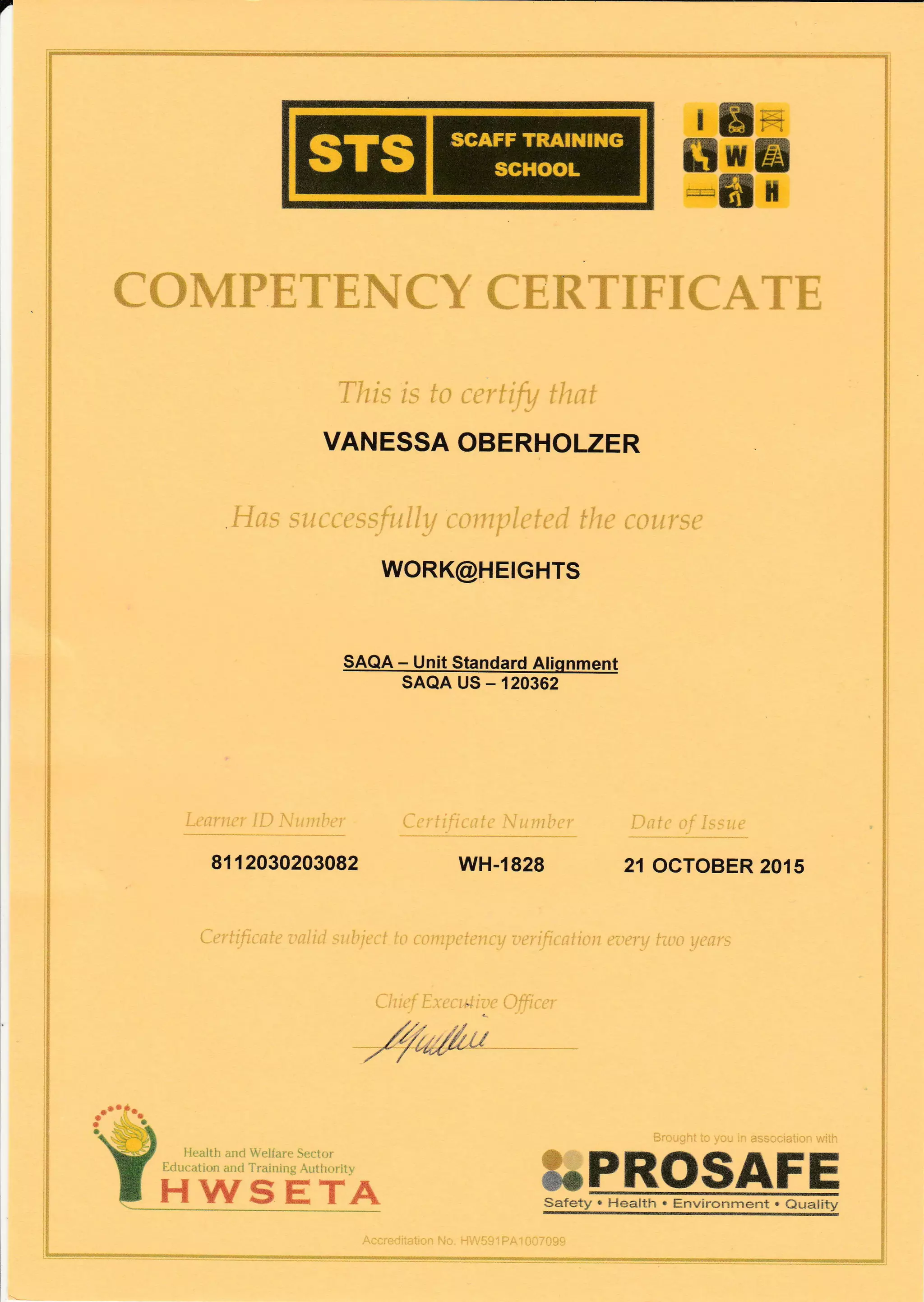 Working at heights & scaffold inspector certificates | PDF