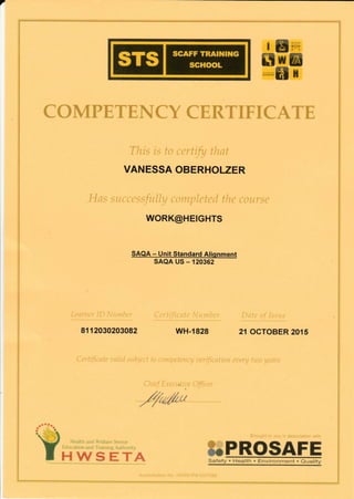 Working at heights & scaffold inspector certificates | PDF