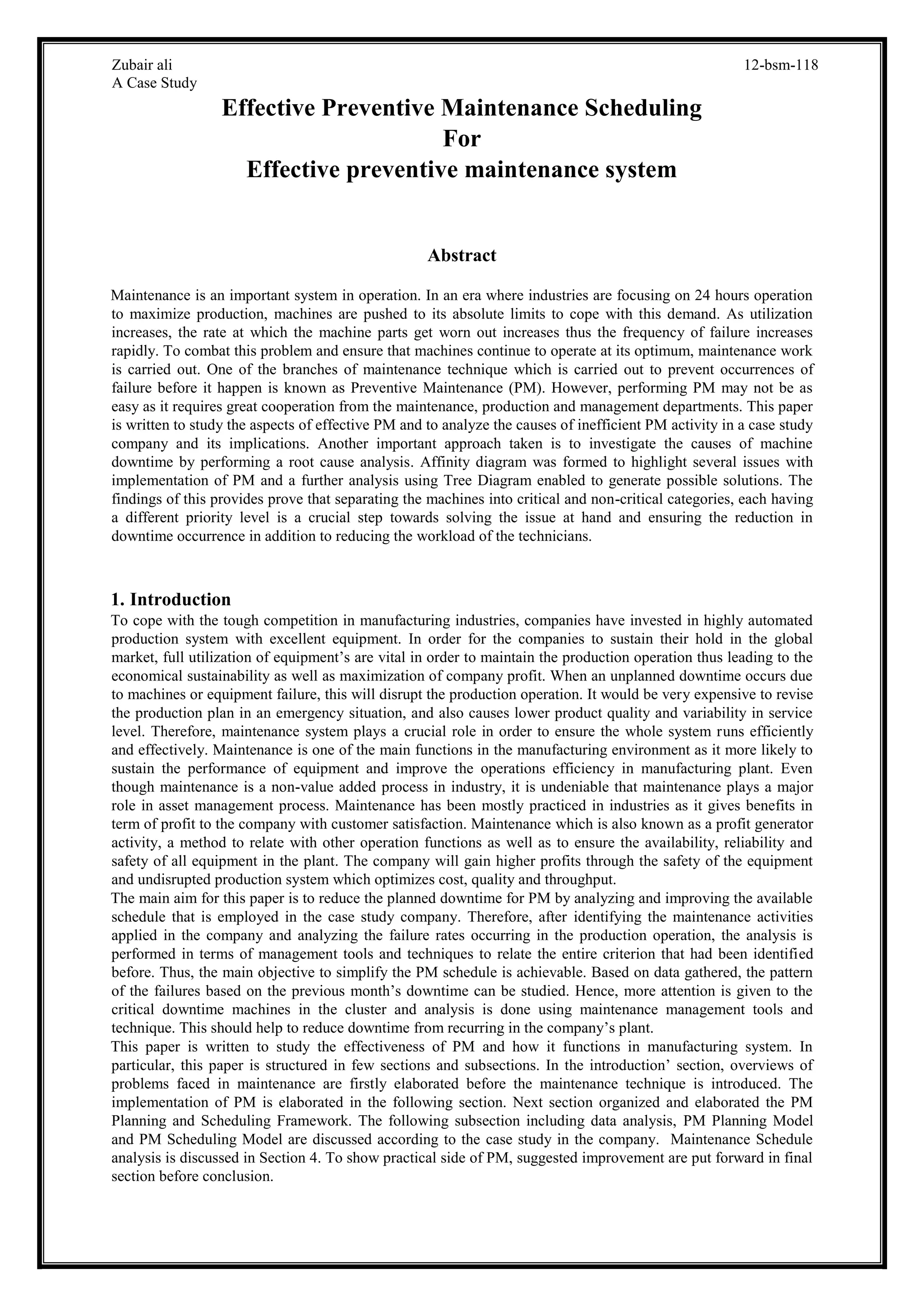 A CASE STUDY ON PREVENTIVE MAINTENANCE | PDF