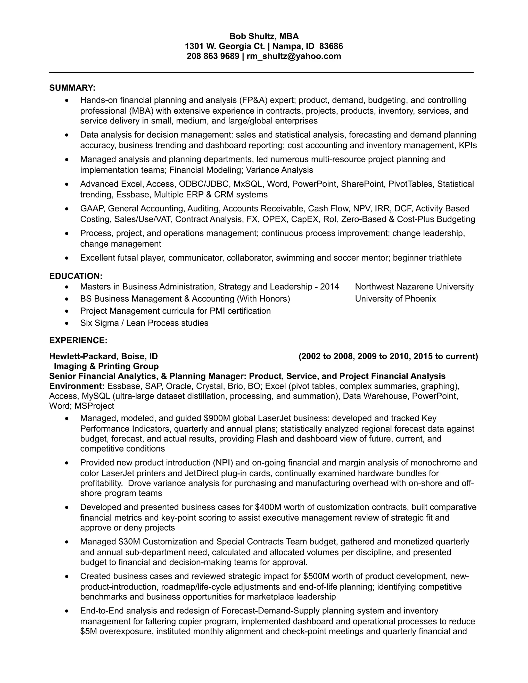 Bob Shultz - Résumé FA | PDF