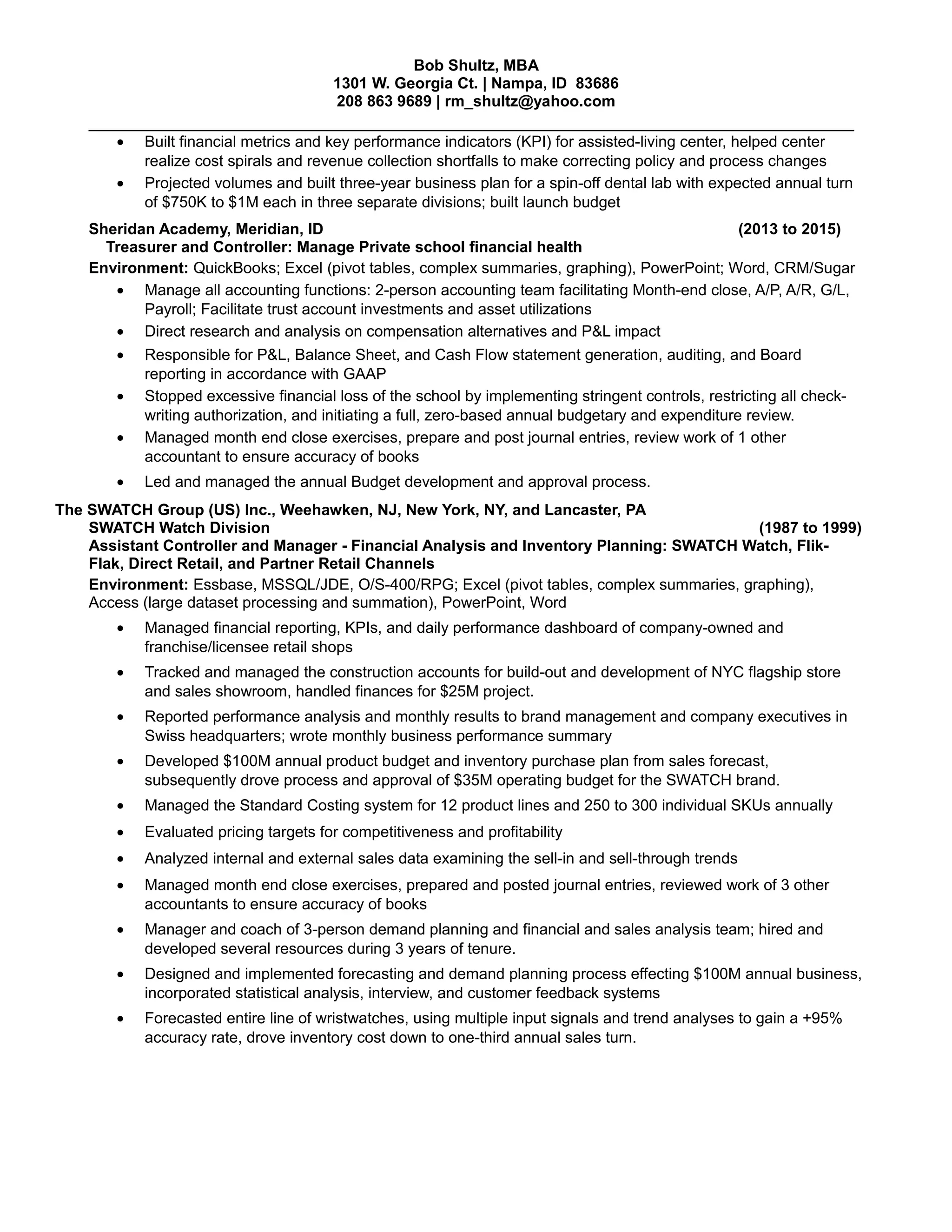 Bob Shultz - Résumé FA | PDF