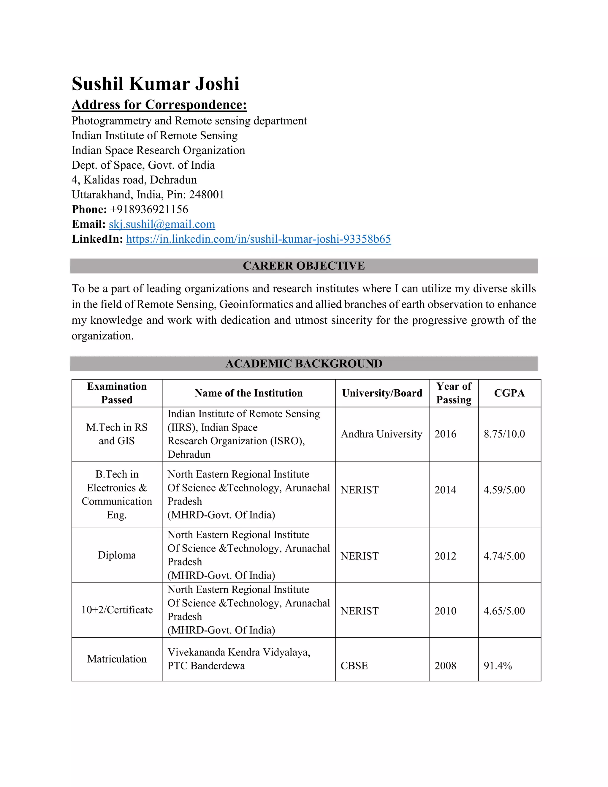 CV_Sushil Kumar Joshi | PDF