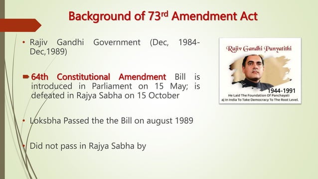73rd Constitutional Amendment Act, 1992.pptx | Civic affairs | Politics
