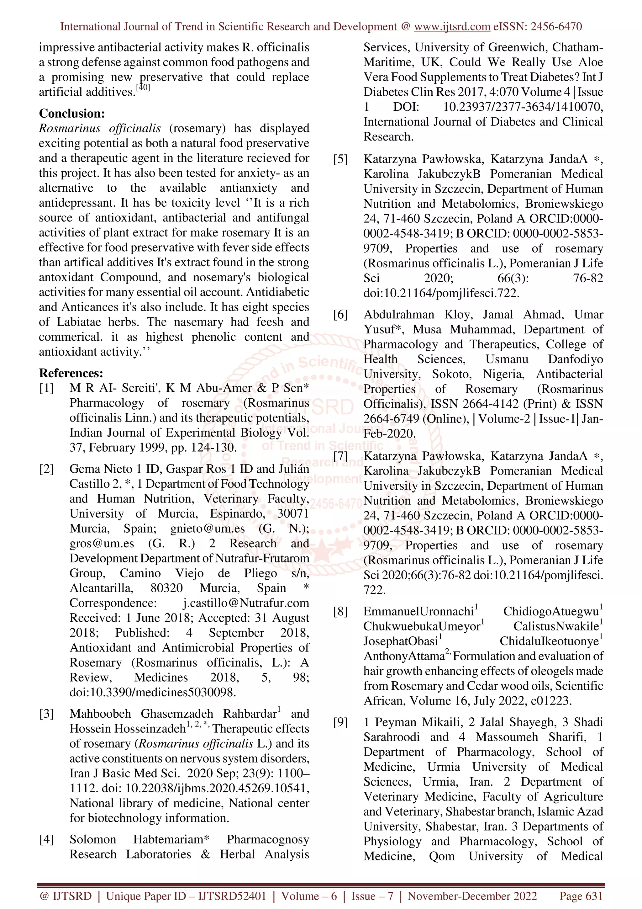 The Formulation, Evaluation and Pharmacological Properties of Rosemary Plant | PDF