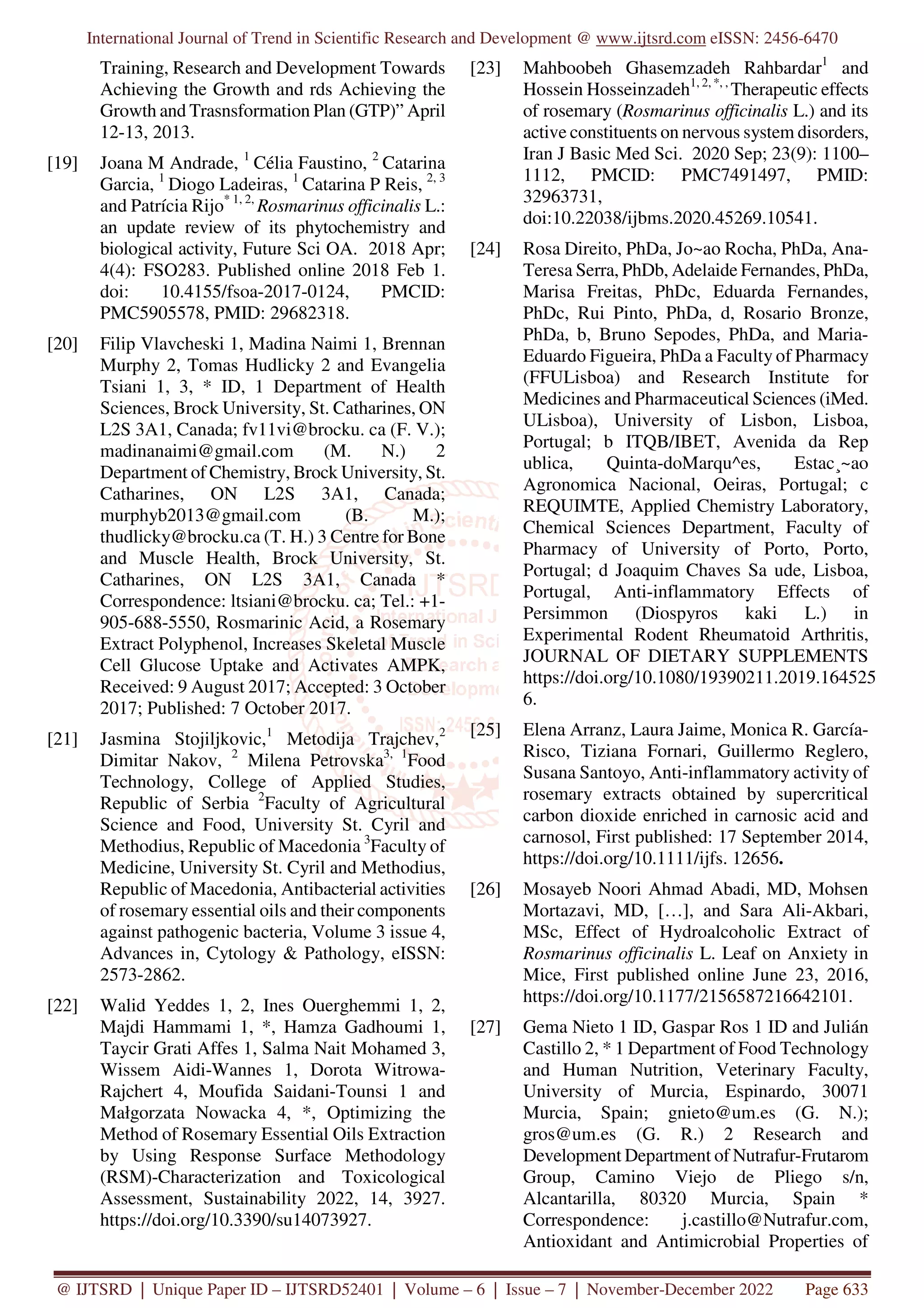 The Formulation, Evaluation and Pharmacological Properties of Rosemary ...
