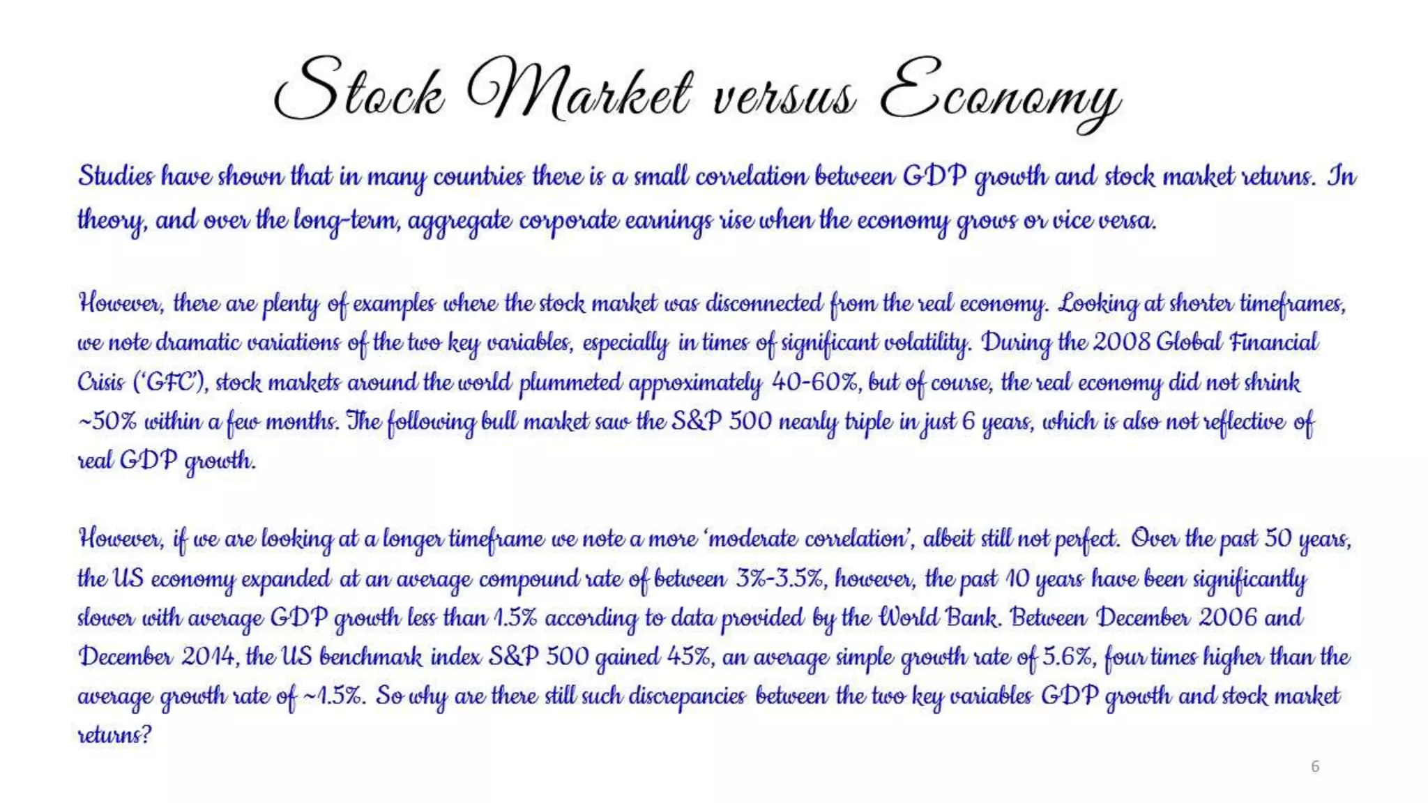 Stock-Market Performance Comparison with Economic Growth | PPTX