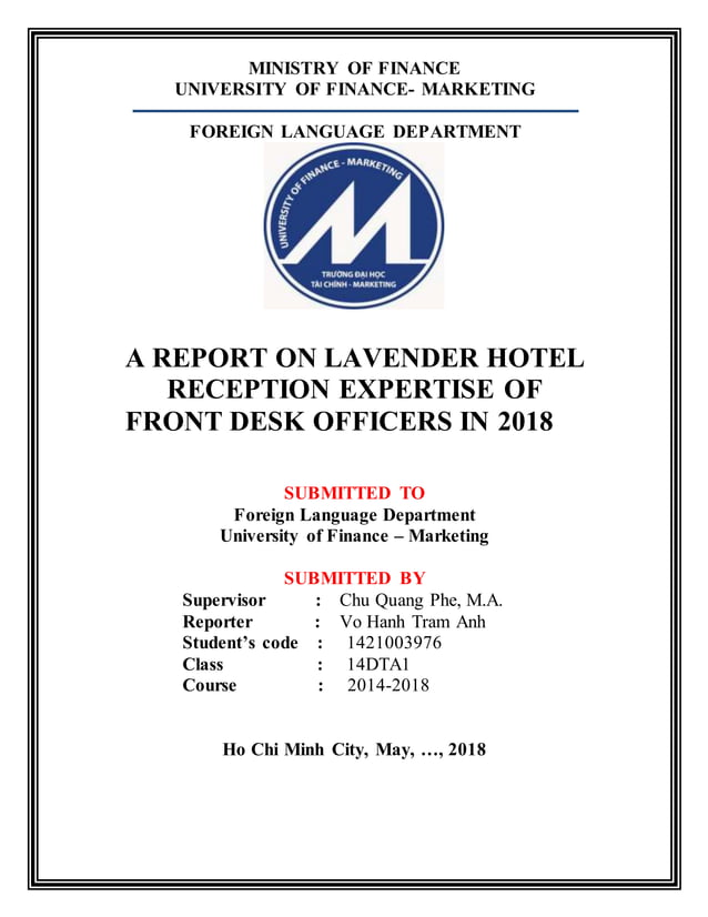 Đề tài: An Internship Report On Lavender Hotel Reception Process Of ...