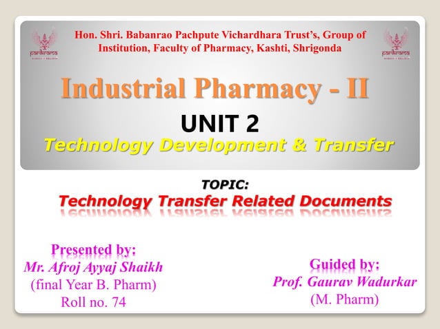 Technology Transfer Related Documents.pptx | Pharmaceutical Industry | Industries
