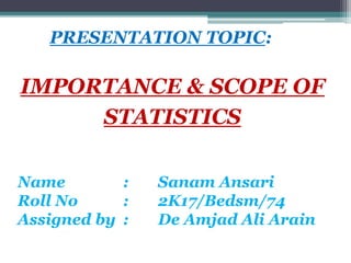 Importance & Scope of Statistics | PPTX