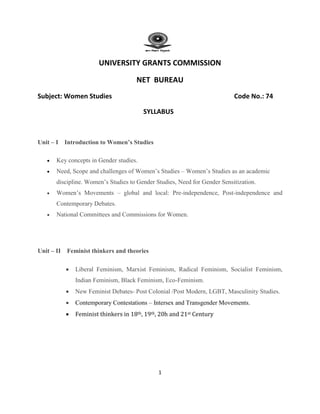NTA UGC NET JRF - 74 women studies-new updated syllabus | PDF