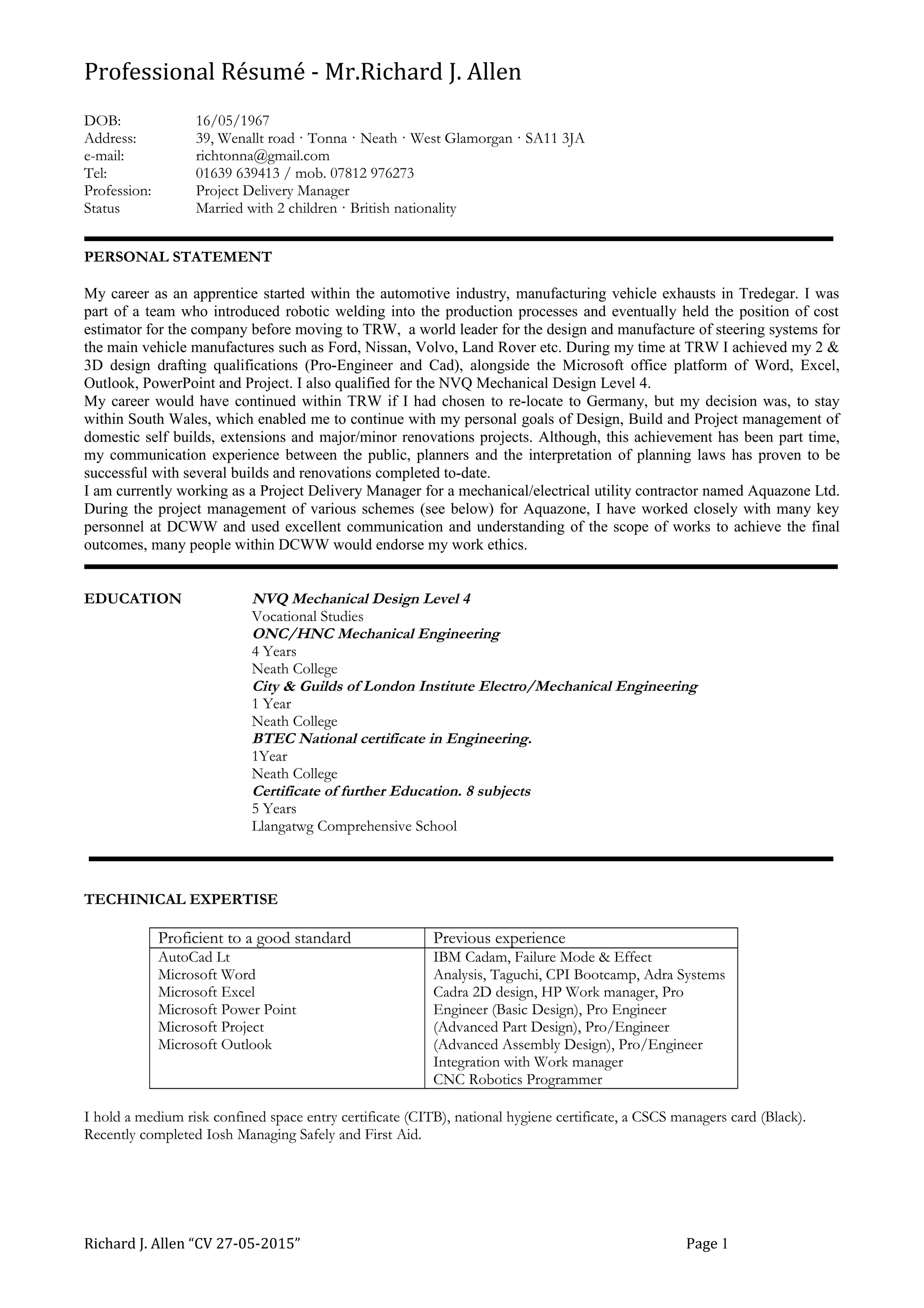 Richard Allen CV 270515 | DOC
