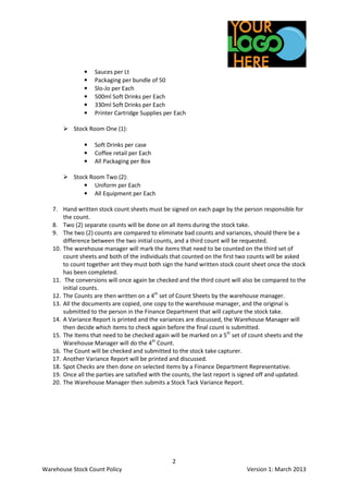 Stock Count Policy | PDF