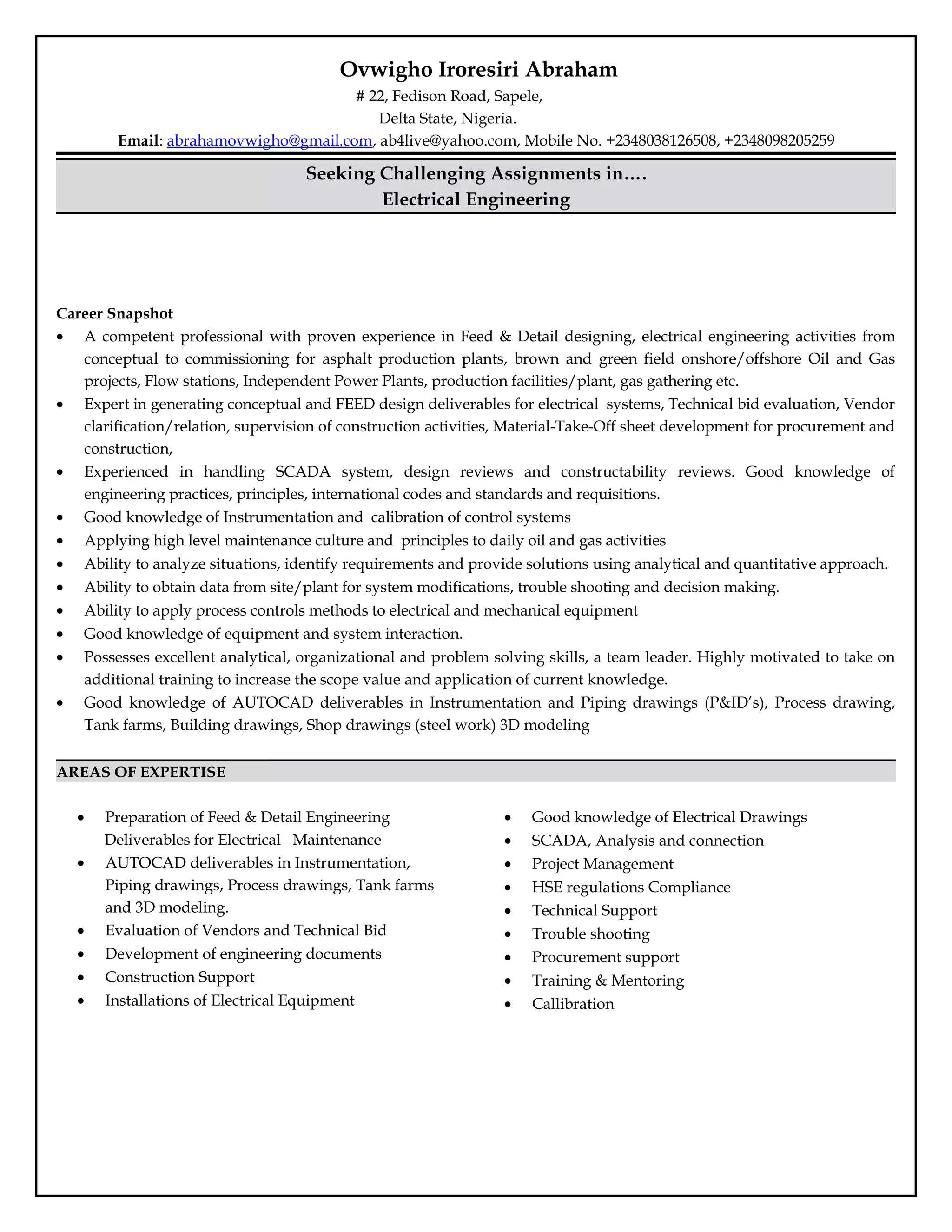 Electrical Engineer CV | DOC
