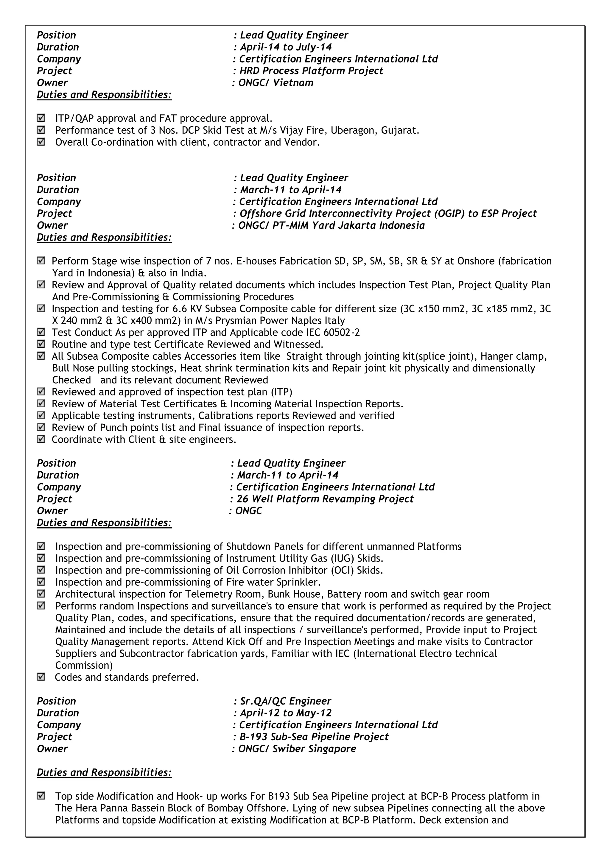 Lead Inspection Engineer CV | PDF