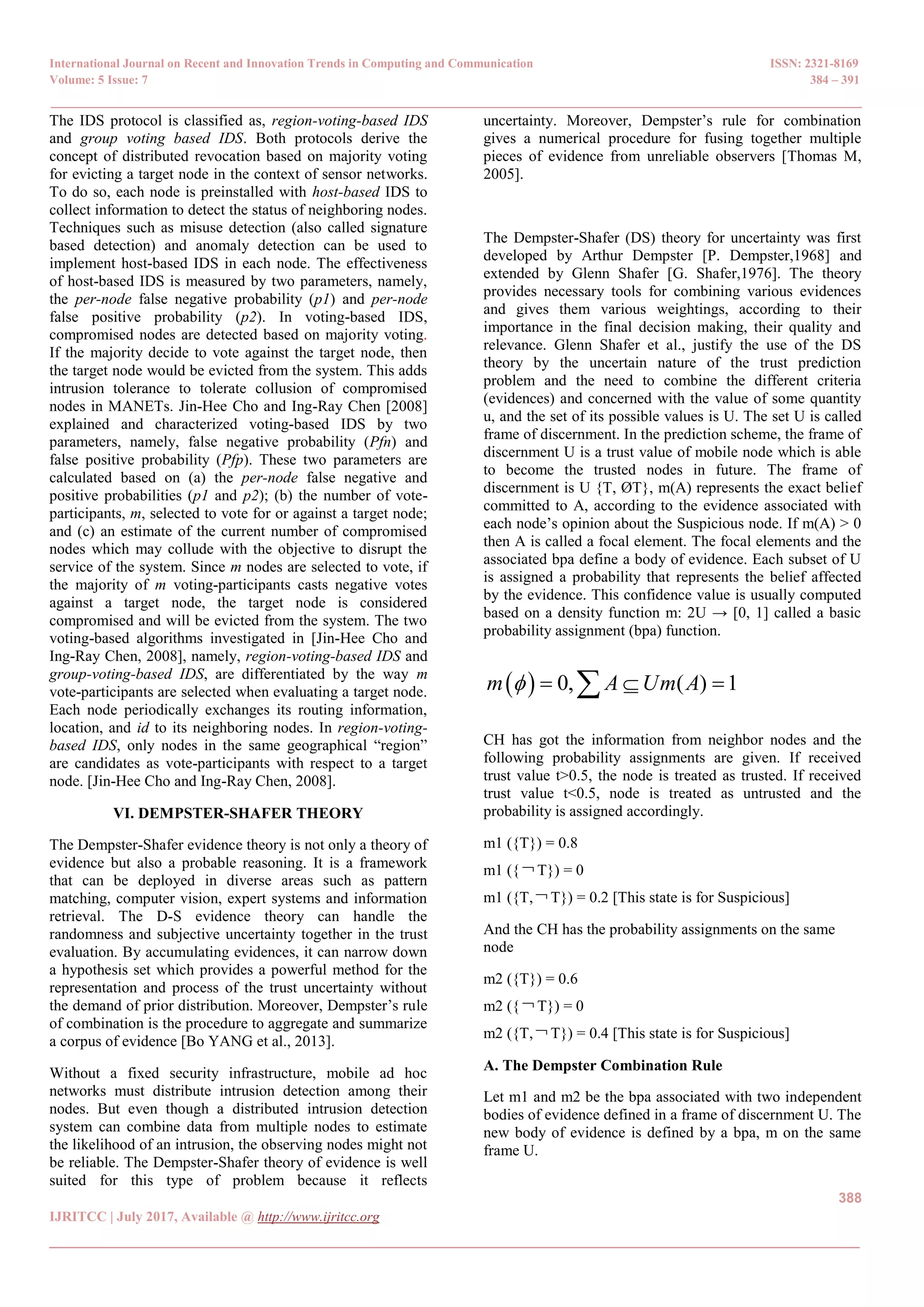 Biometric Based Intrusion Detection System using Dempster-Shafer Theory for Mobile Ad hoc ...