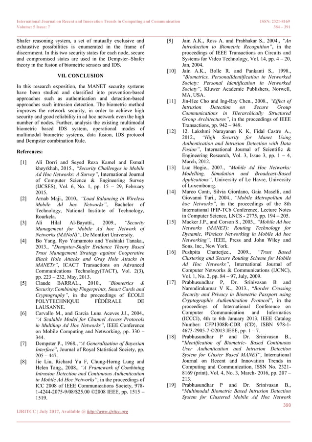 Biometric Based Intrusion Detection System using Dempster-Shafer Theory for Mobile Ad hoc ...
