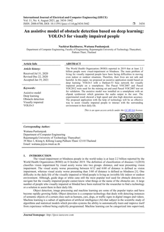 An assistive model of obstacle detection based on deep learning: YOLOv3 for visually impaired ...