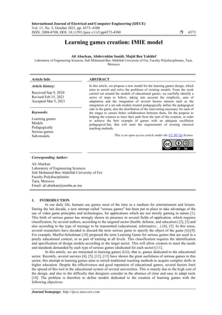 IJECE paper proposes new IMIE model for learning game design | PDF