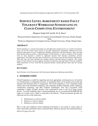SERVICE LEVEL AGREEMENT BASED FAULT TOLERANT WORKLOAD SCHEDULING IN CLOUD COMPUTING ENVIRONMENT ...