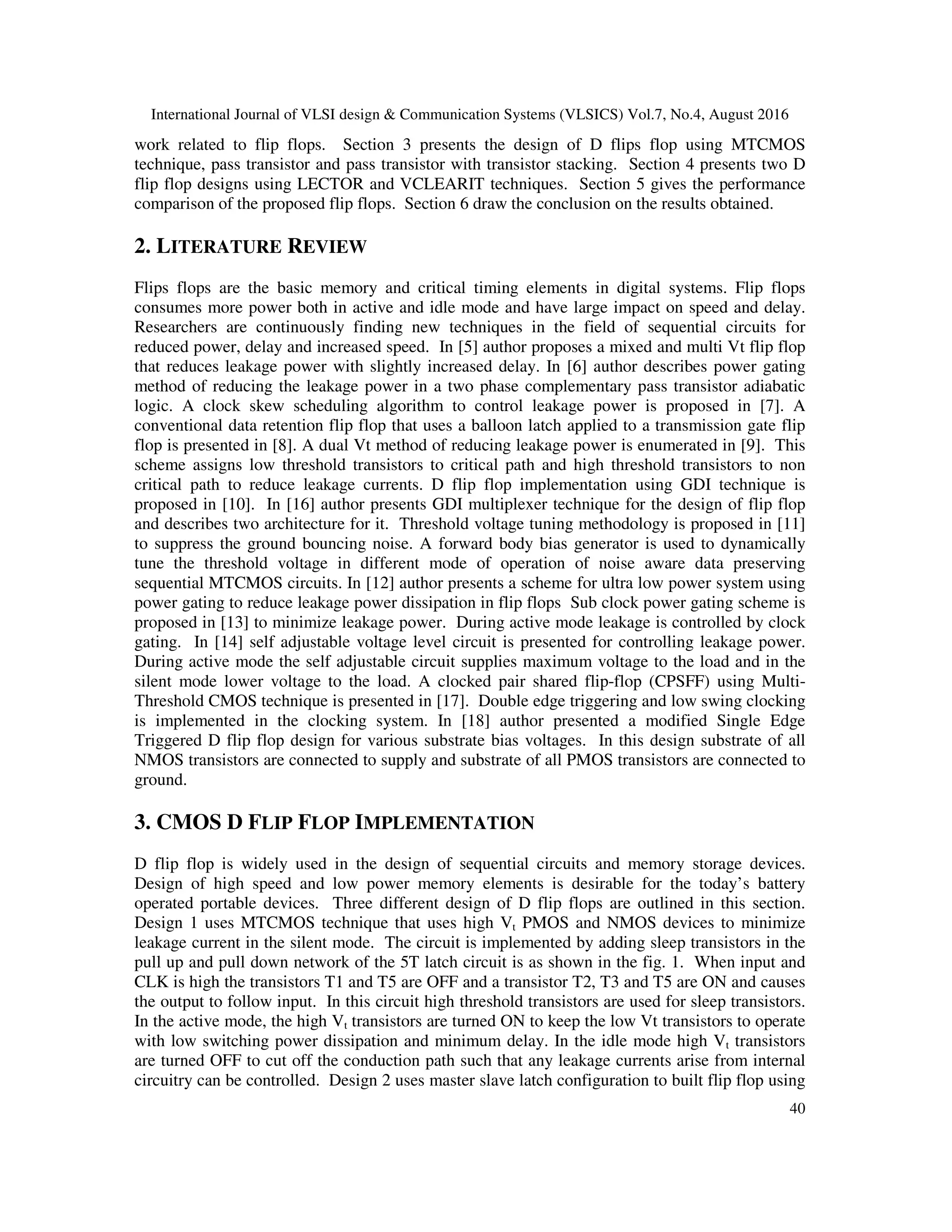 Leakage Reduction Technique And Analysis Of Cmos D Flip Flop Pdf