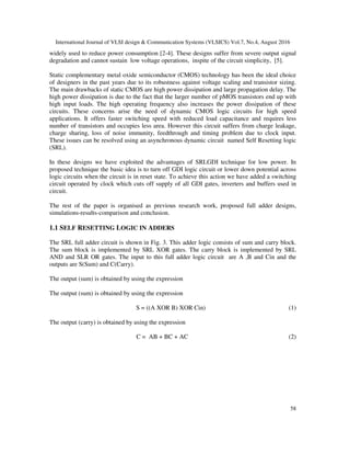 Low Power-Area Design of Full Adder Using Self Resetting Logic with GDI ...