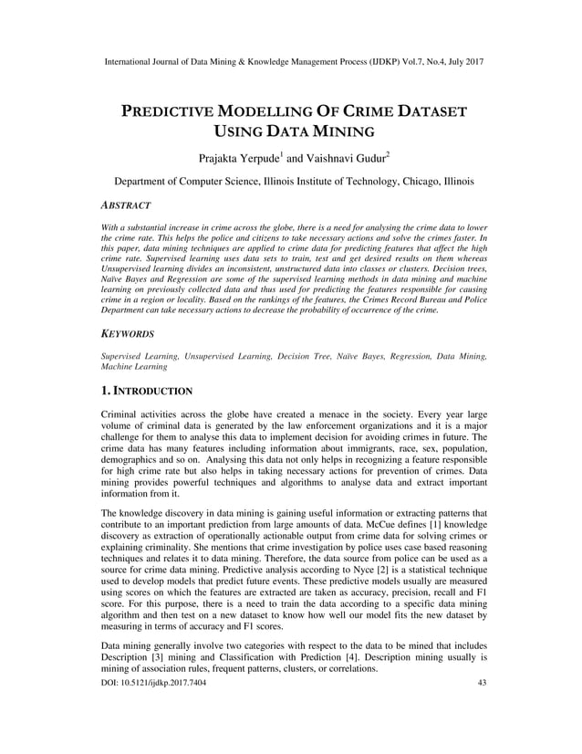 PREDICTIVE MODELLING OF CRIME DATASET USING DATA MINING | PDF