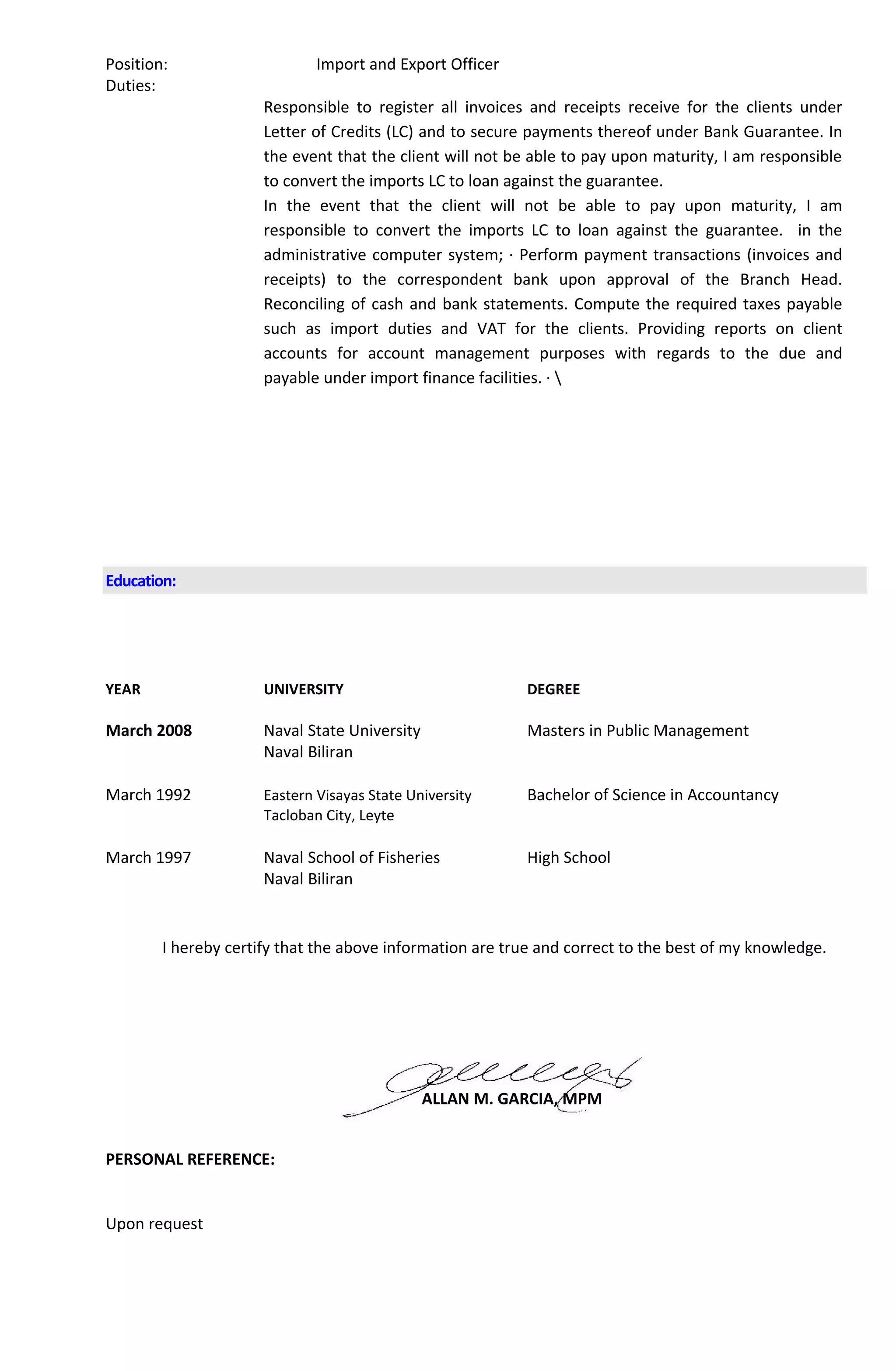 ALLAN GARCIA RESUME LATEST REVISION 100614 | DOC