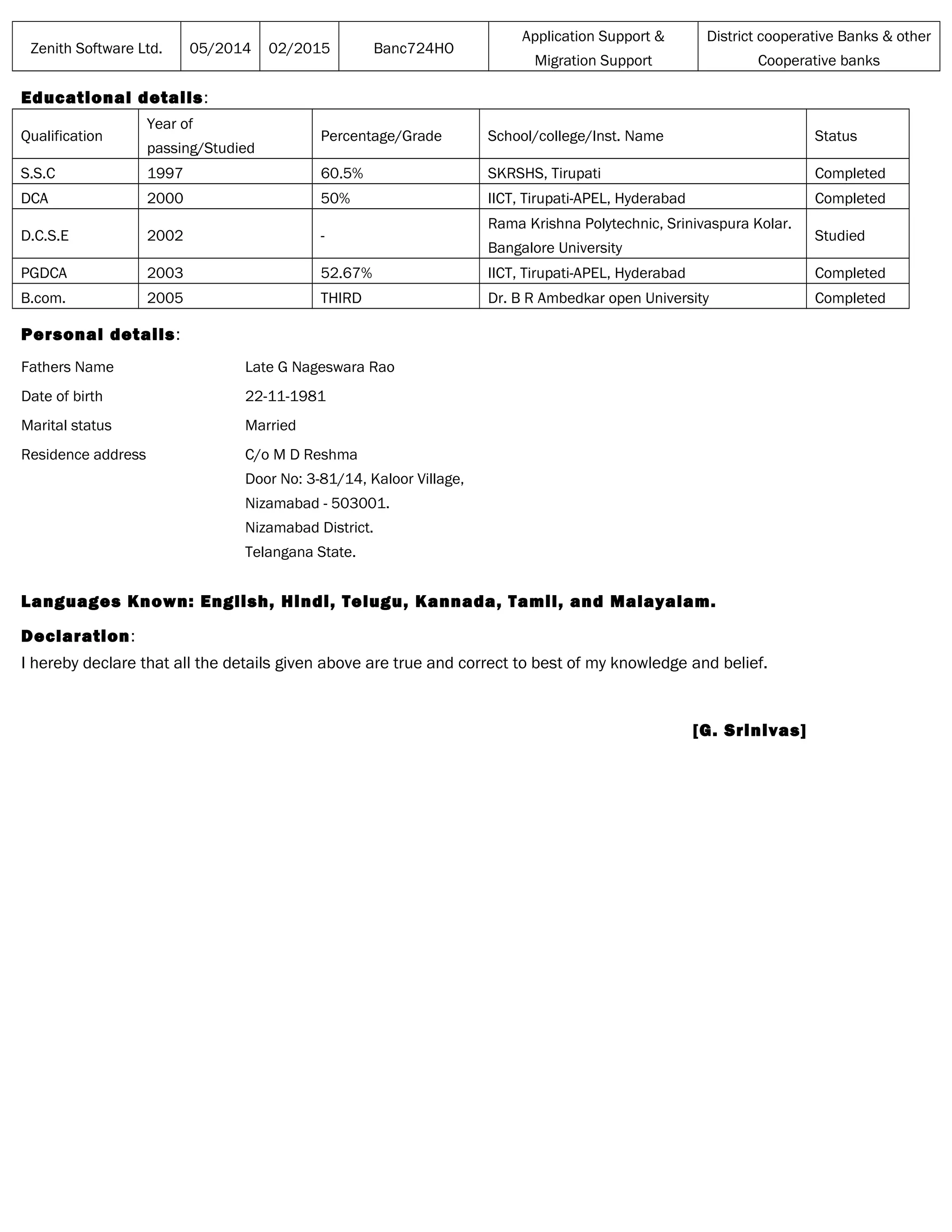 SrinivasResume16102016 | PDF