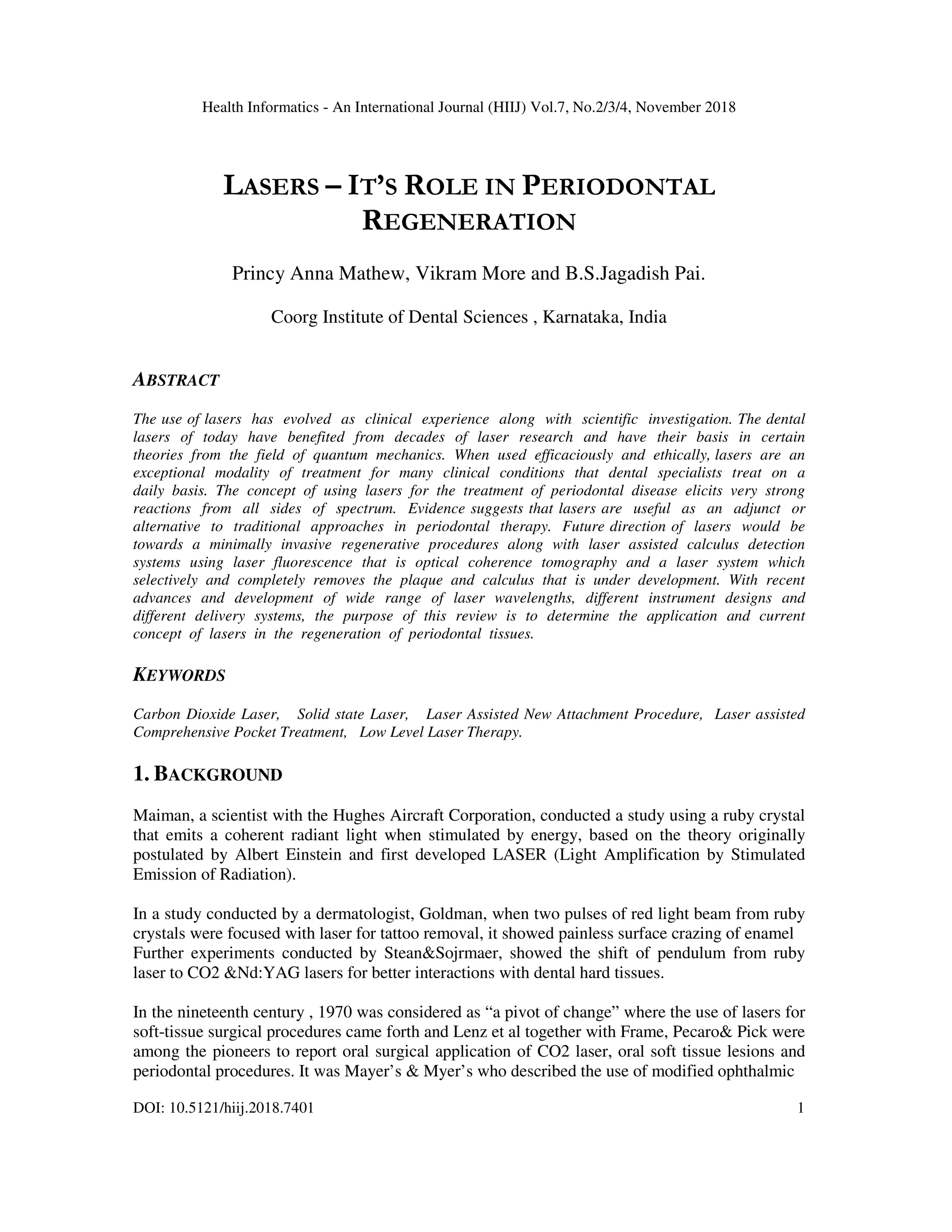 LASERS – IT’S ROLE IN PERIODONTAL REGENERATION | PDF