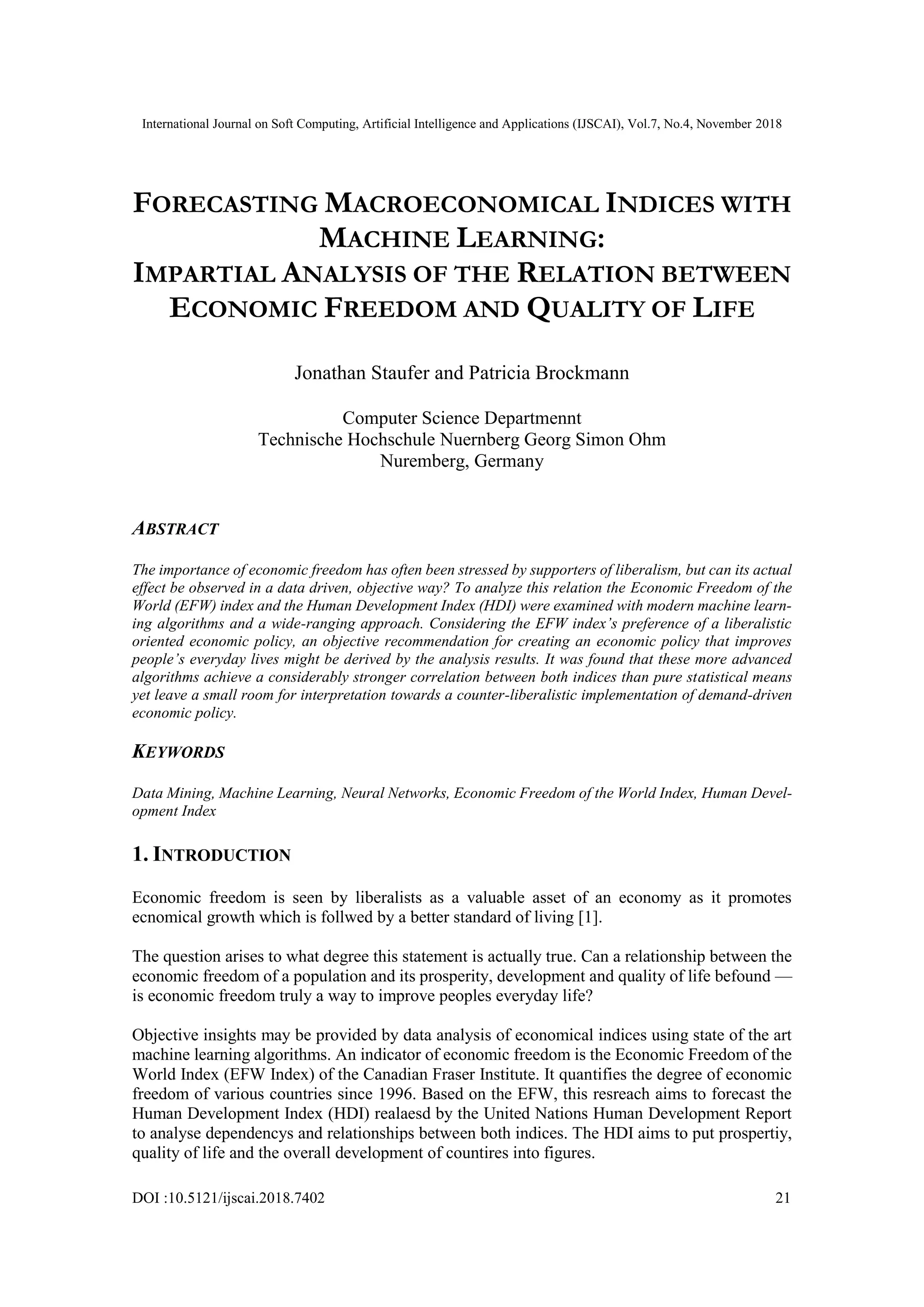 FORECASTING MACROECONOMICAL INDICES WITH MACHINE LEARNING: IMPARTIAL ANALYSIS OF THE RELATION ...