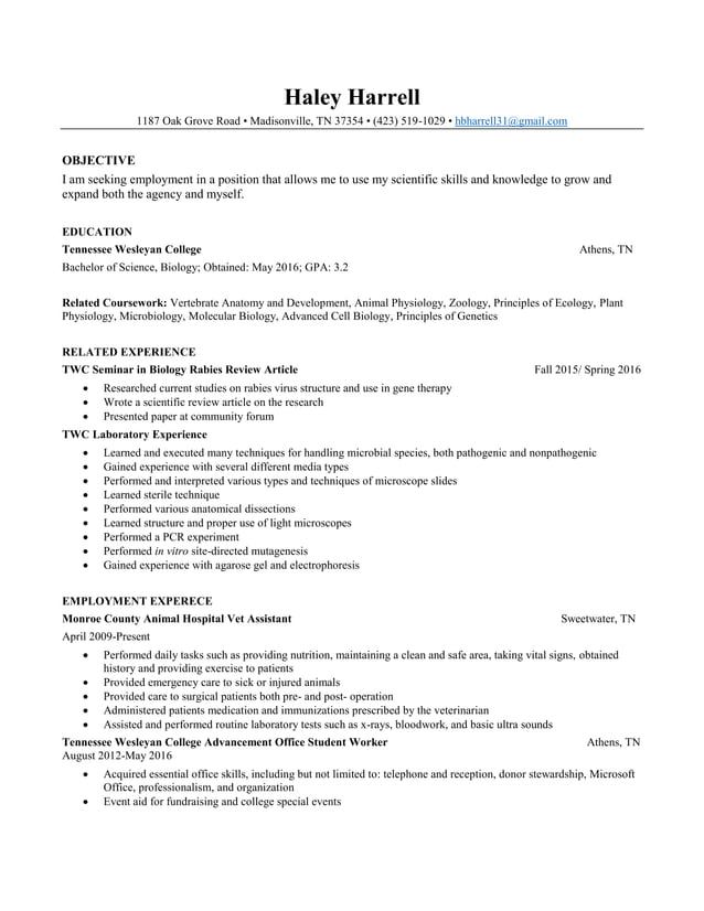 Resume final copy | PDF | Veterinary Medicine | Pets