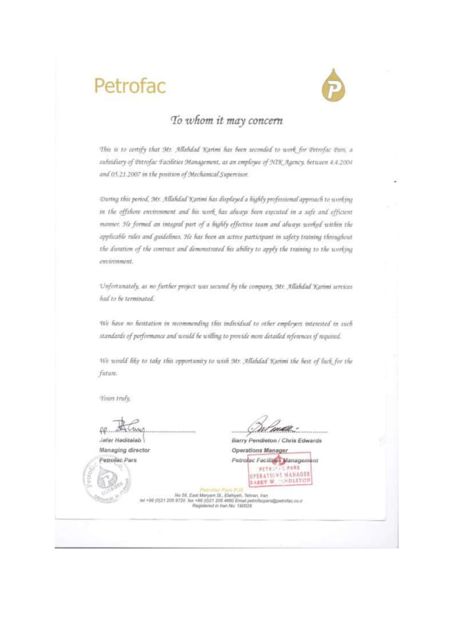 petrofac certificate