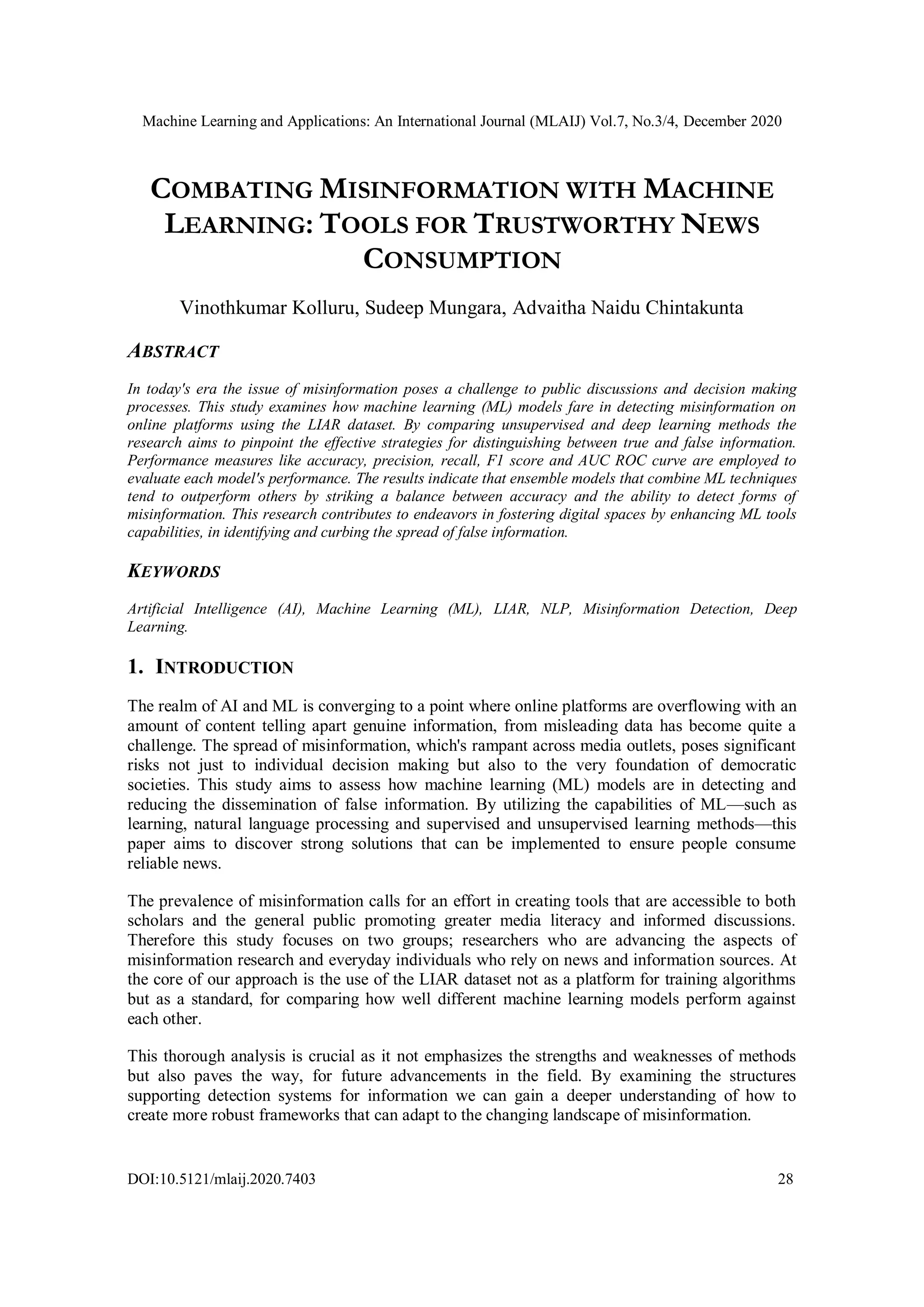 Combating Misinformation With Machine Learning: Tools for Trustworthy ...