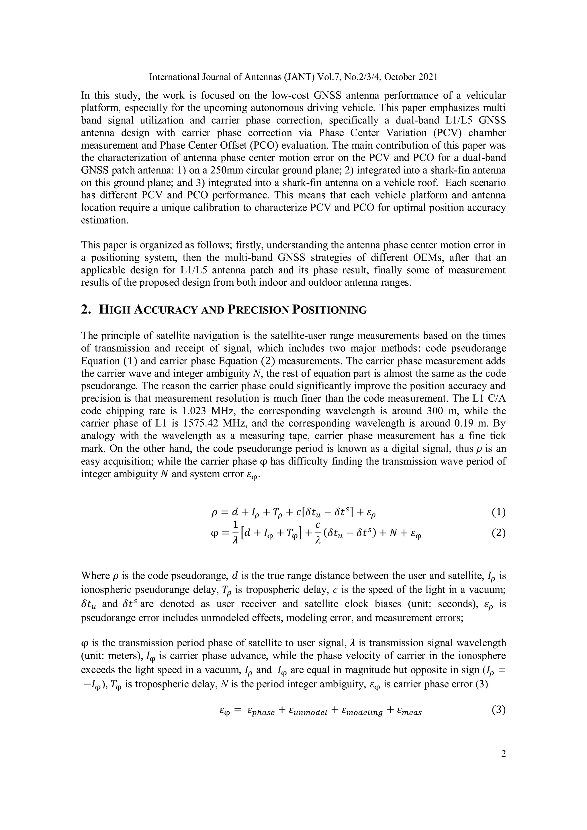 DUAL BAND GNSS ANTENNA PHASE CENTER CHARACTERIZATION FOR AUTOMOTIVE ...