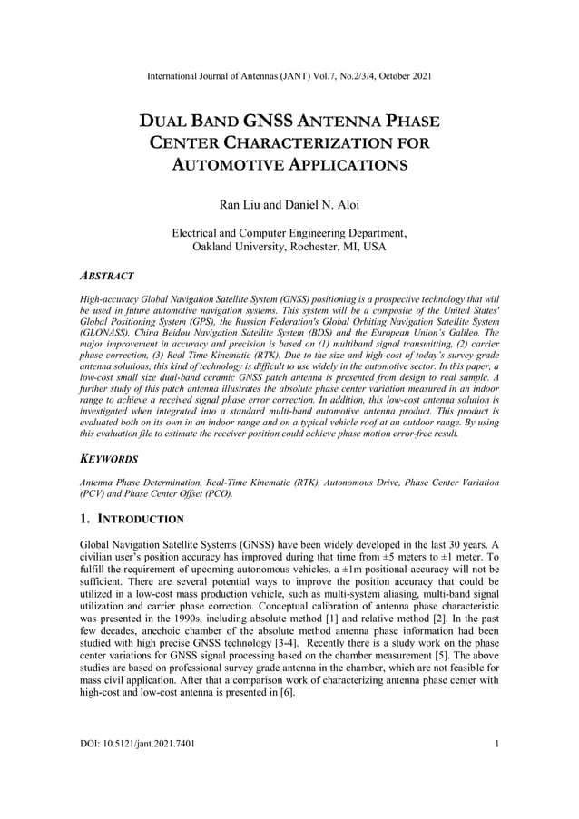 DUAL BAND GNSS ANTENNA PHASE CENTER CHARACTERIZATION FOR AUTOMOTIVE ...