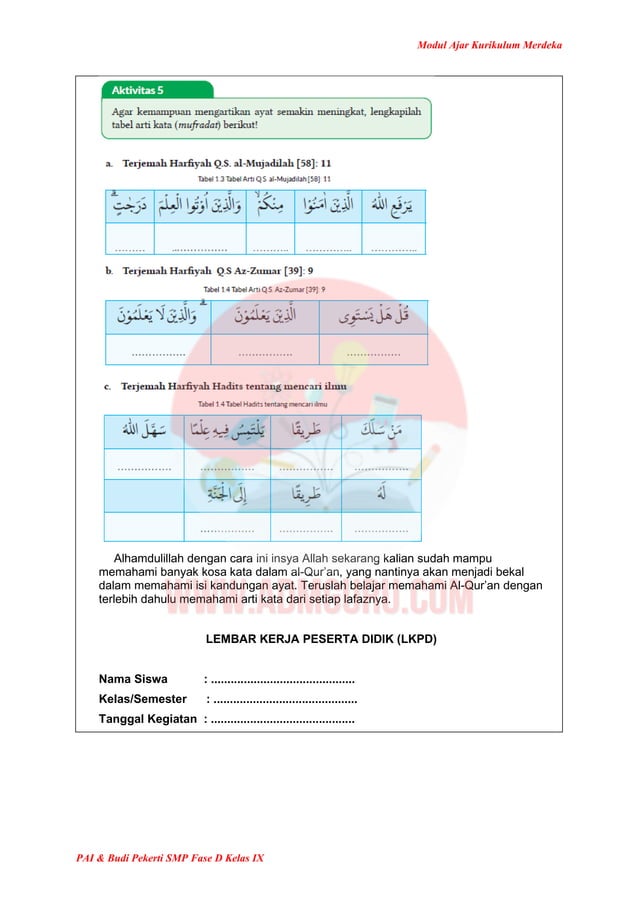 742486338-Modul-Ajar-PAI-Kelas-9. Kurikulum merdeka pdf | PDF