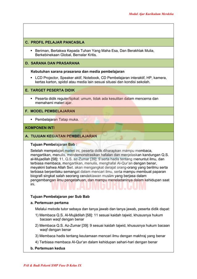 742486338-Modul-Ajar-PAI-Kelas-9. Kurikulum merdeka pdf | PDF