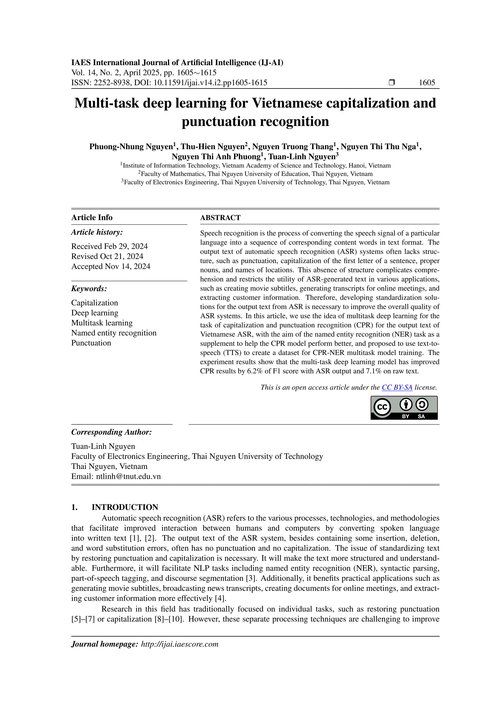 Multi-task deep learning for Vietnamese capitalization and punctuation ...