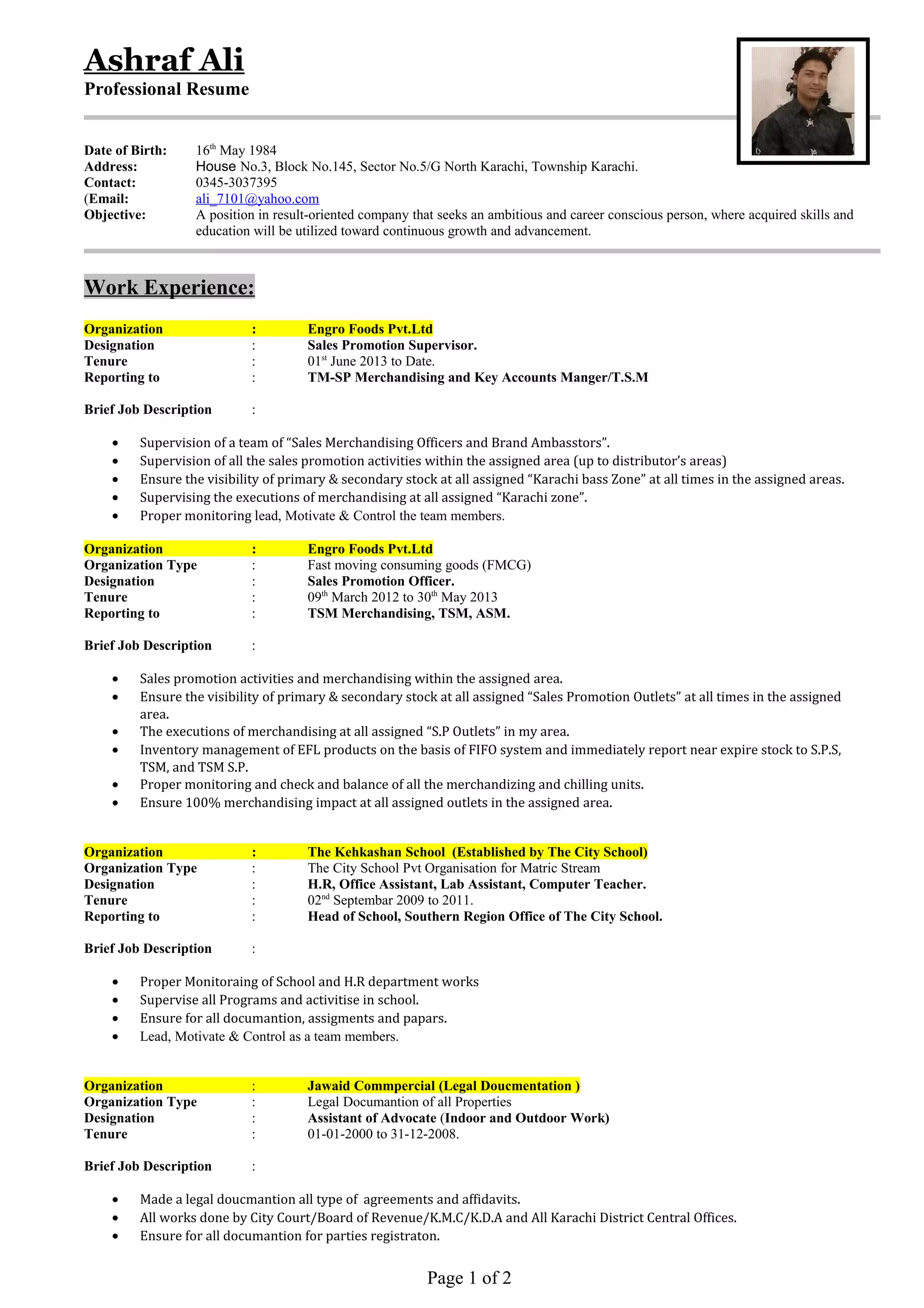 Ashraf Ali resume | DOC